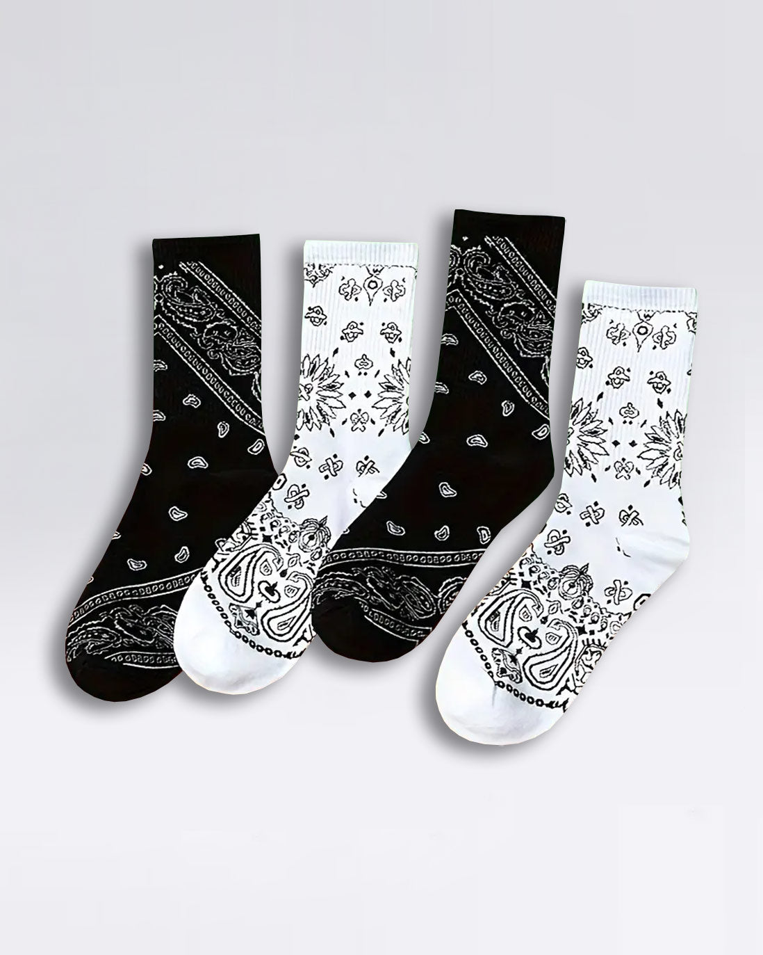 (2 Pack) Bandana paisley Mid Tube Socks, 1 White Pair + 1 Black Pair ...